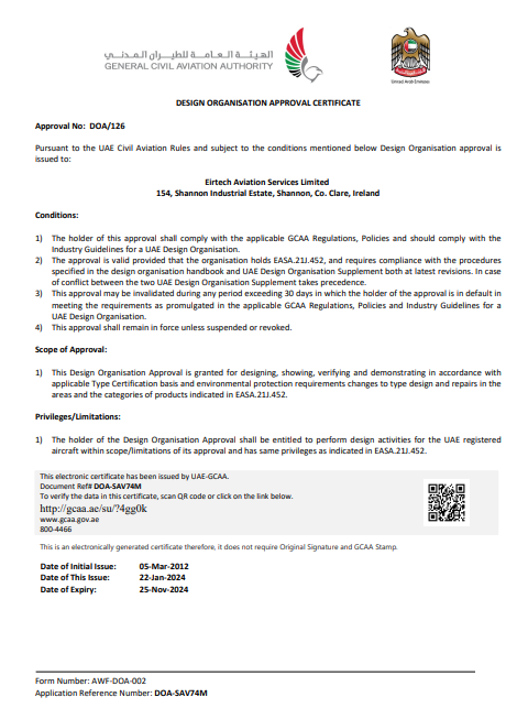 Eirtech Aviation :: Approvals